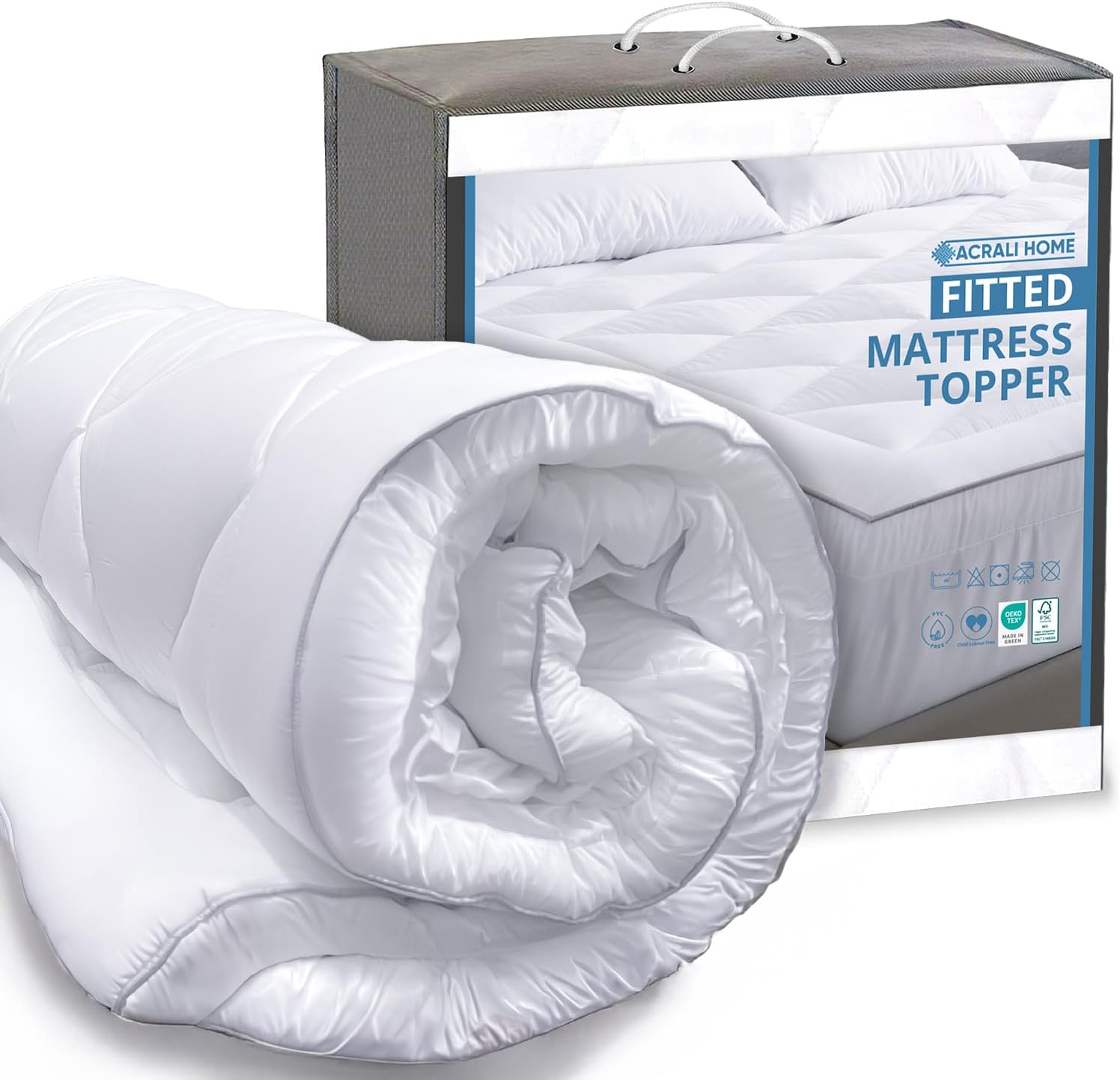 Acrali Home Quilted Fitted Mattress Topper Single Bed, Deep Pocket ...