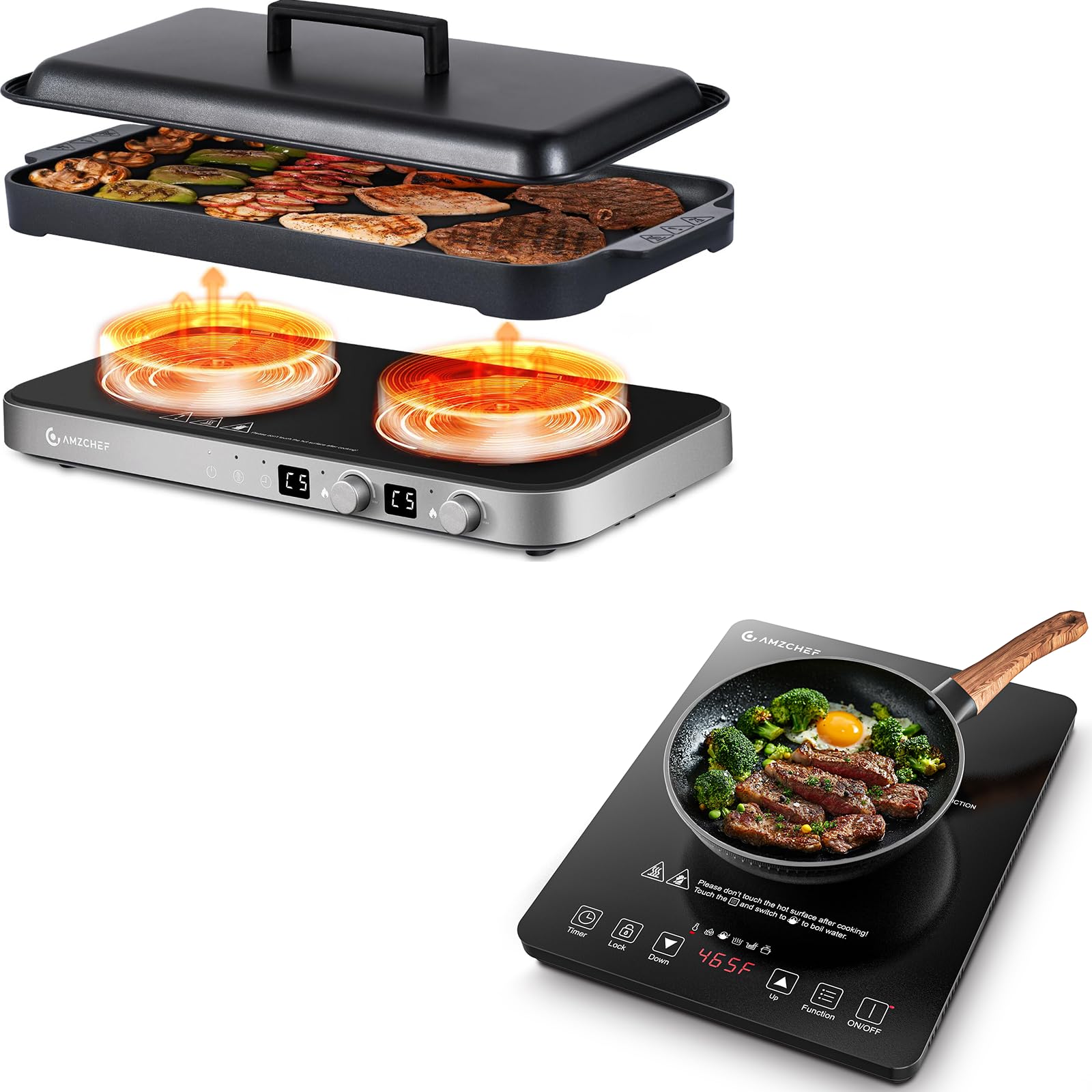 Amazon.com: AMZCHEF Double Induction Cooktop with Removable Iron Cast ...