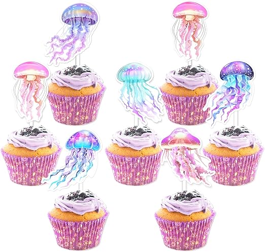 Amazon.com: Jellyfish Cupcake Toppers 24Pcs Under The Sea Cupcake Picks ...