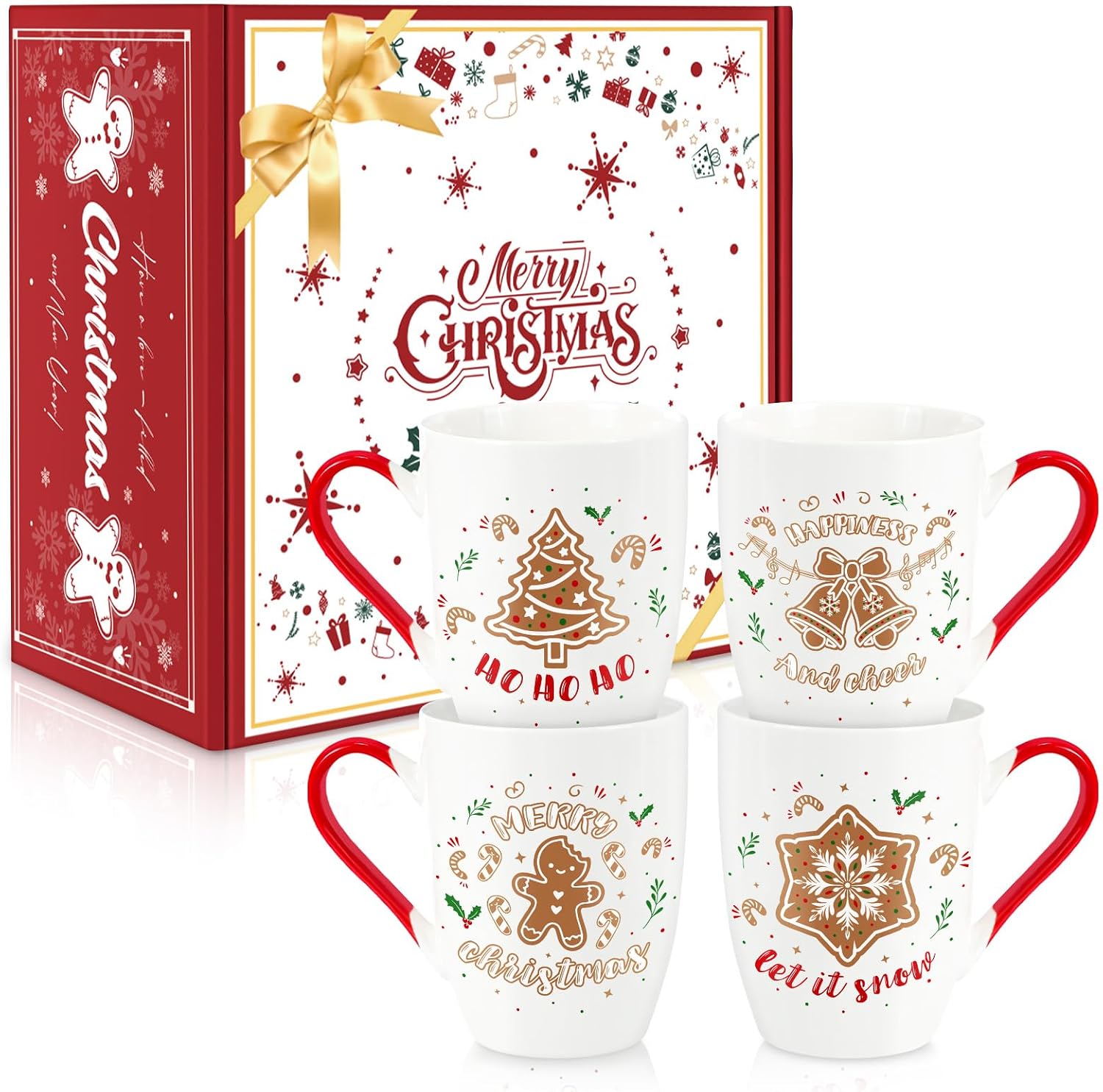 Amazon.com: LIKAJON Christmas Coffee Mug Set of 4, 12 oz Gingerbread ...