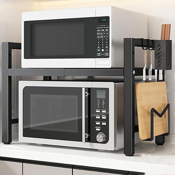 2Tier Expandable Microwave Oven Rack, Adjustable Microwave Countertop ...