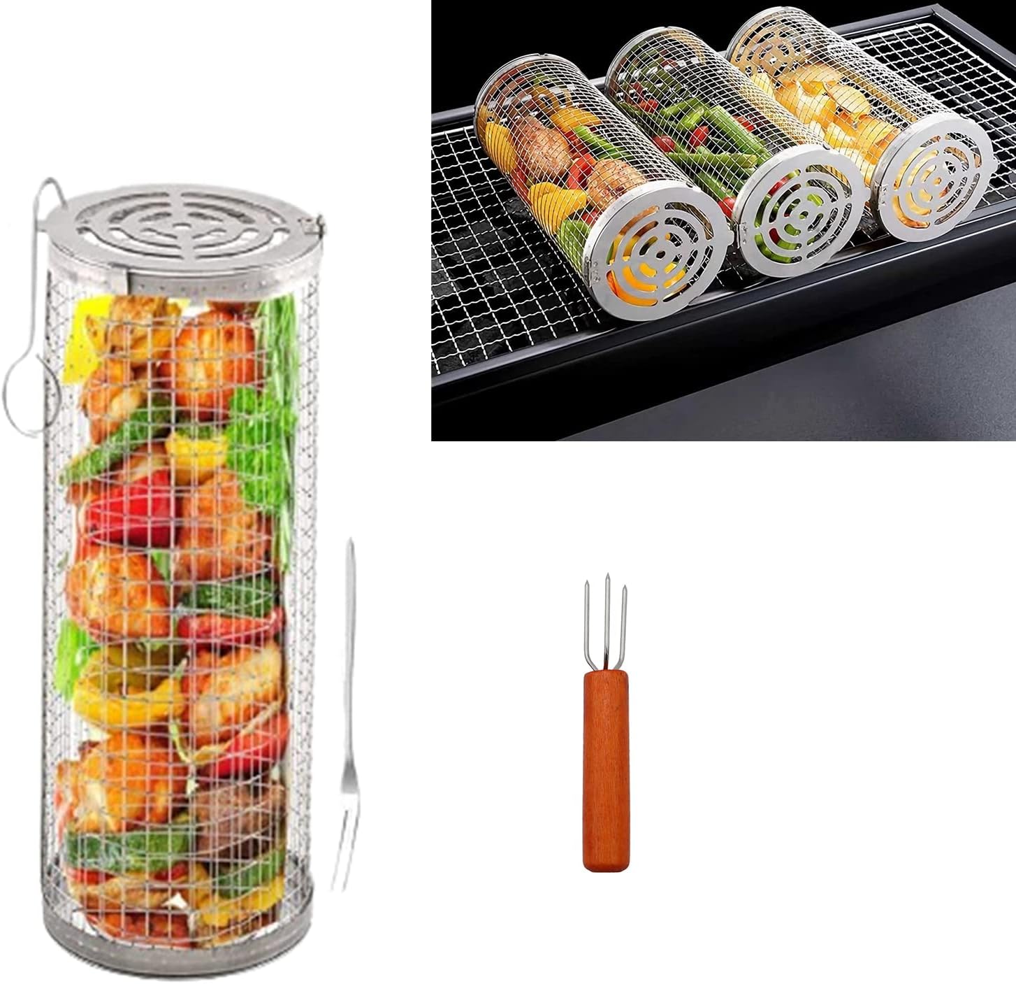 Amazon.com: BBQ Net Tube/Rolling Grill Basket/Equipped With Barbecue ...