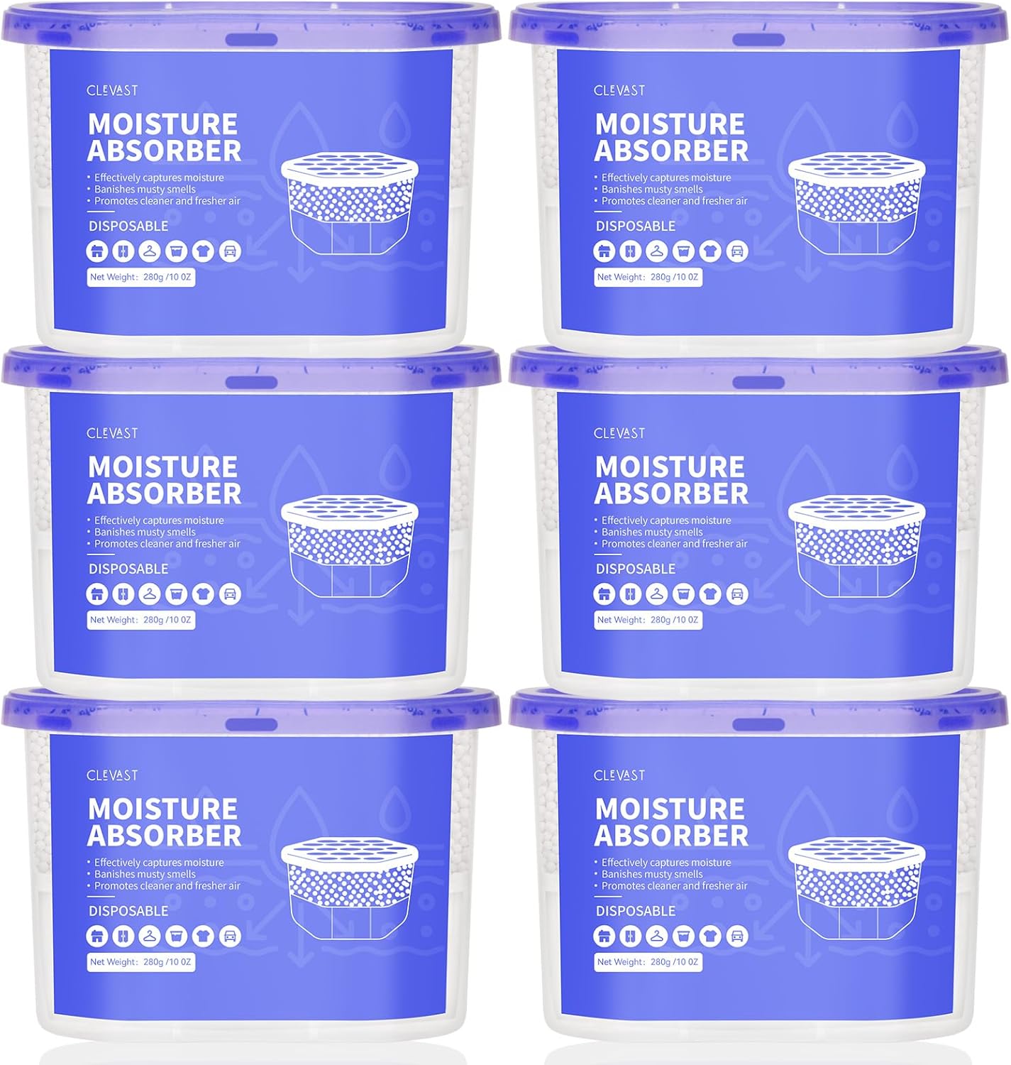 CLEVAST Moisture Absorbers Boxes 6 Pack, Dehumidifier Boxes for Closet ...