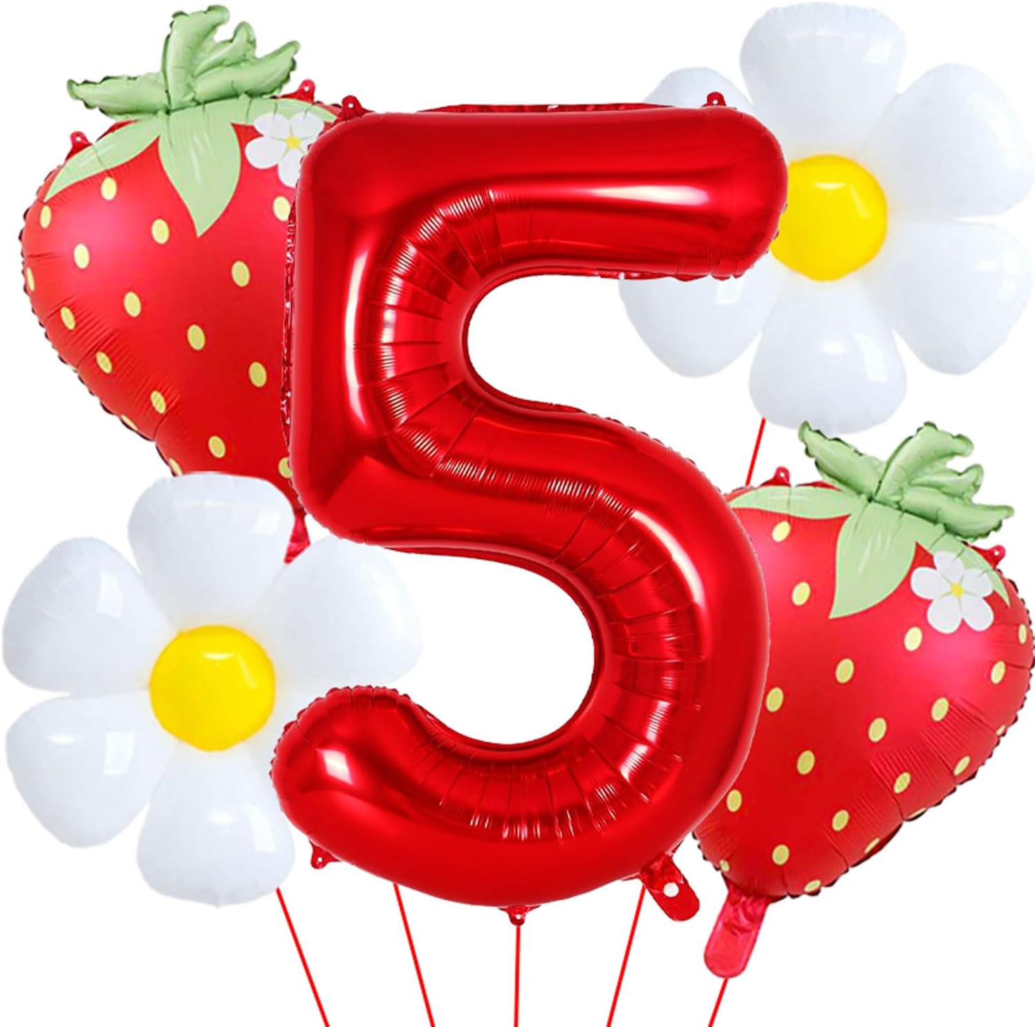 Amazon.com: Strawberry Balloons 40 Inch Red Number 5 Balloon Red Foil ...