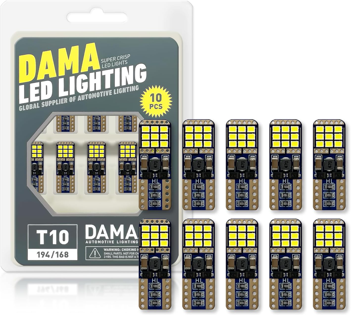 Amazon.com: DAMA ECO 194 T10 Wedge LED Light Bulbs CANbus Error Free ...
