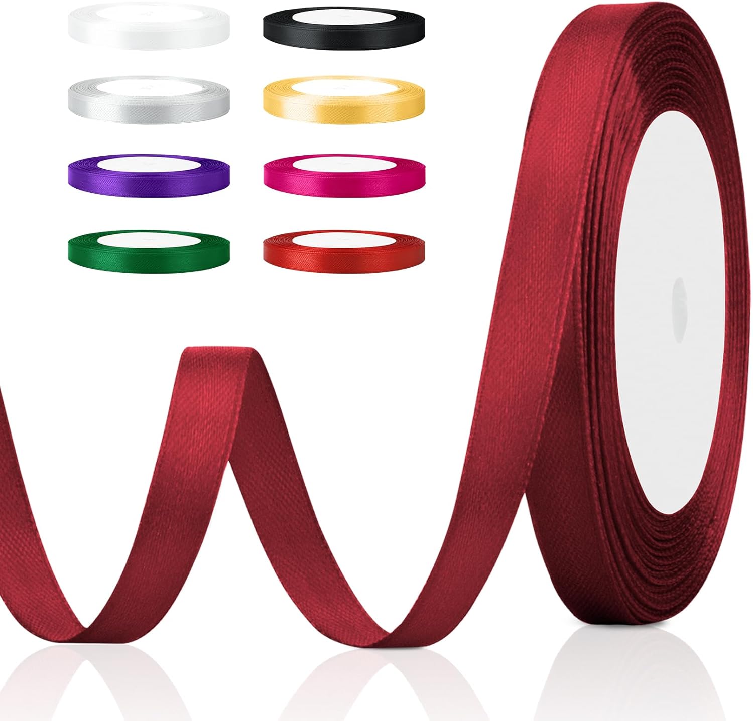 Burgundy Satin Ribbon 10mm x 22m, Wine Red Ribbon for Gift Wrapping ...