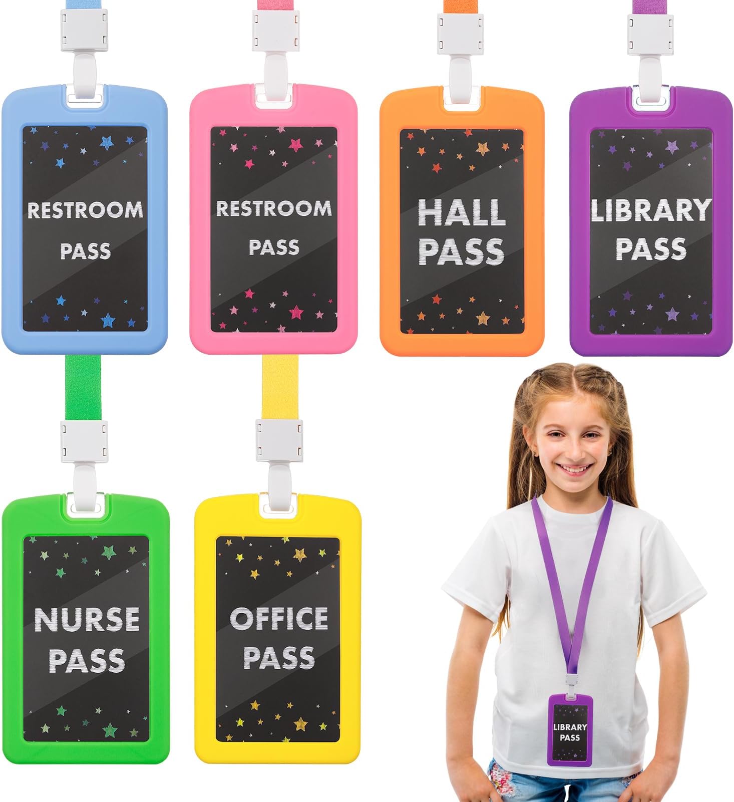 Amazon.com: Set of 6 School Hall Pass Lanyards - 6 Color Safety ...
