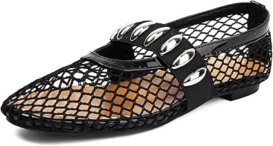 Amazon.com | HIPPOSEUS Womens Fishnet Ballet Flats Mary Jane Flat ...
