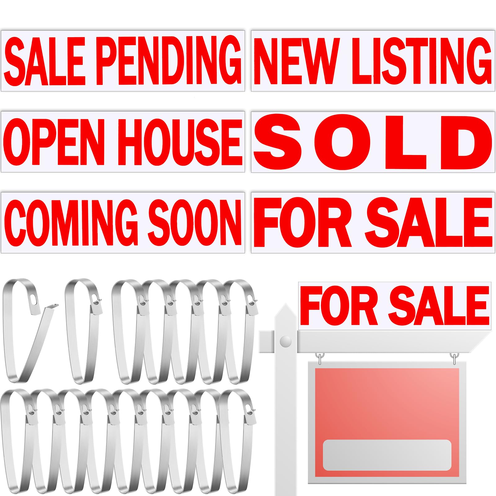 36 Pcs Real Estate Sign Rider Clips with 6 x 24 Inches Real Estate ...