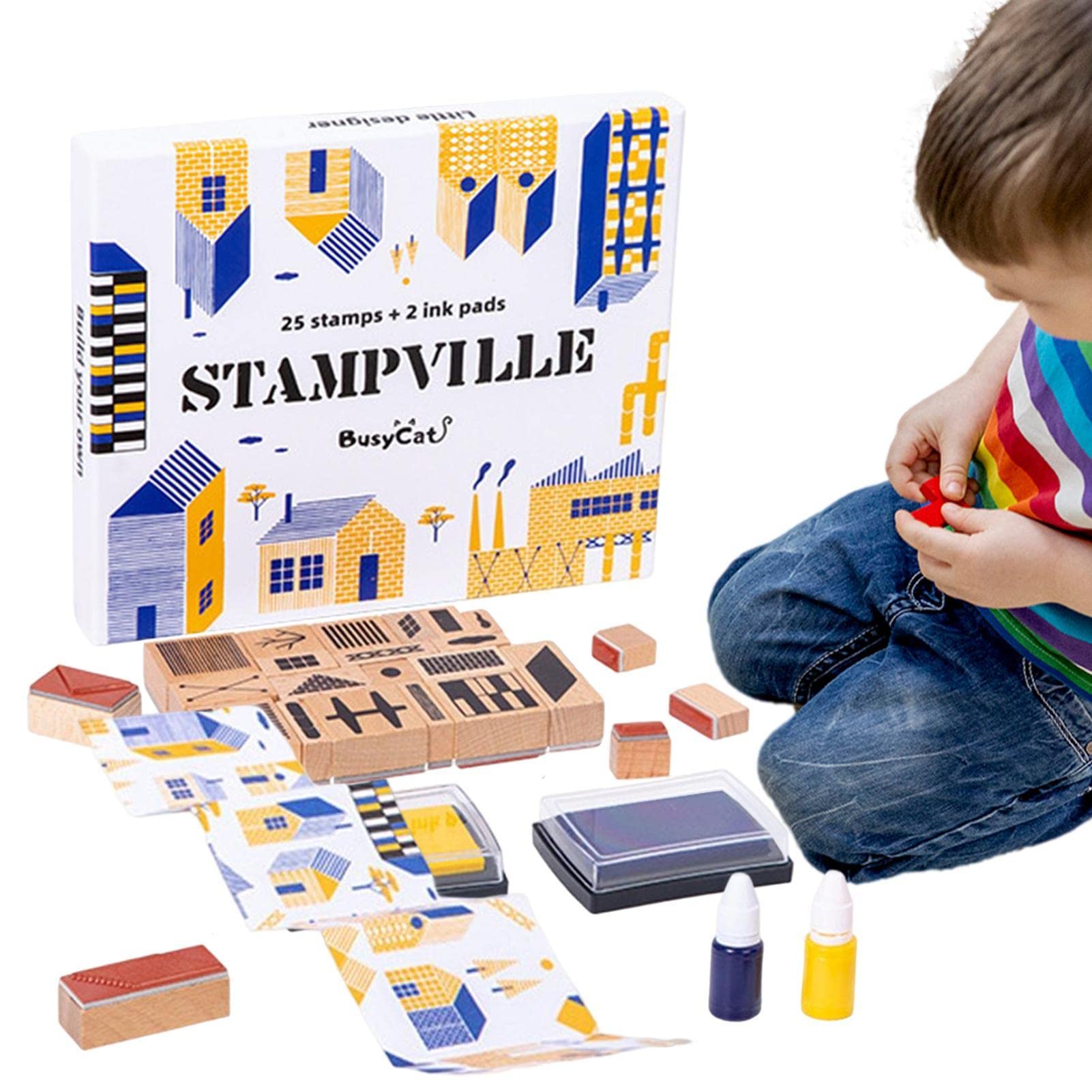 Amazon | 木製スタンプセット - 子供向けタウンテーマスタンプセット,シーン スタンプ パッド、スタンプ、誕生日パーティーの記念品、Tollders のパーティー用品の装飾 ...