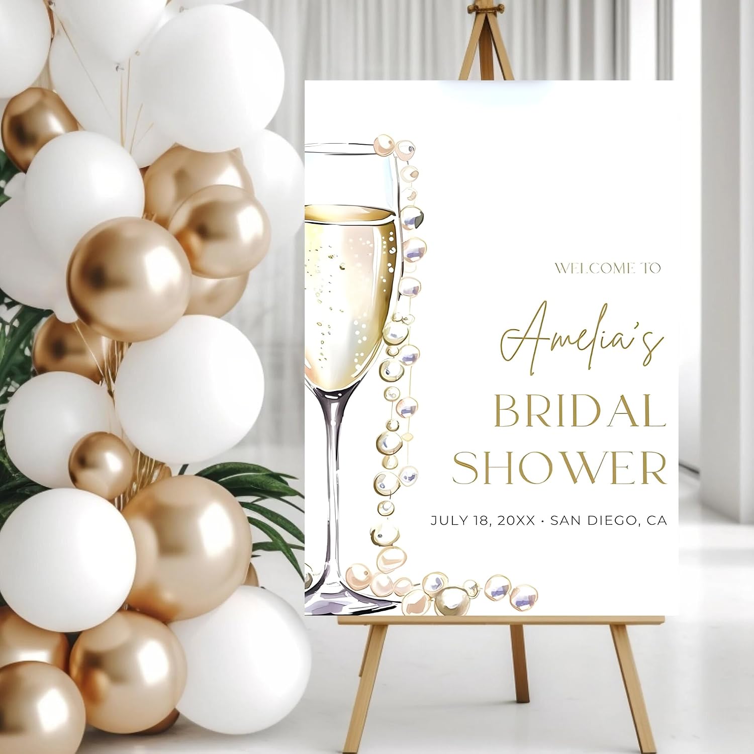 Amazon.com: Pearls and Prosecco Bridal Shower Welcome Sign, Pearls ...
