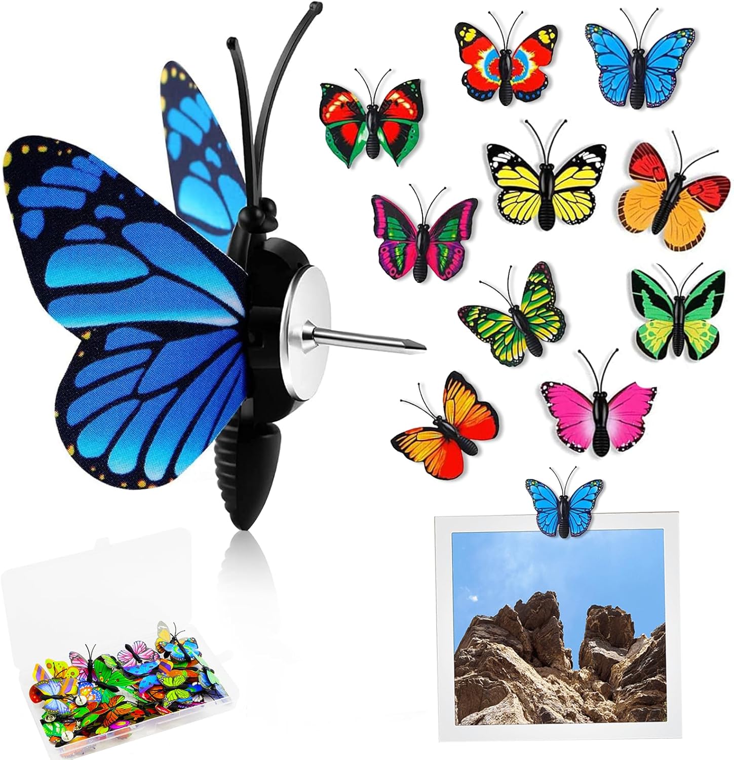 30pcs Steel Nails Butterfly Pins Realistic Vivid Butterfly Push Pins 3D ...