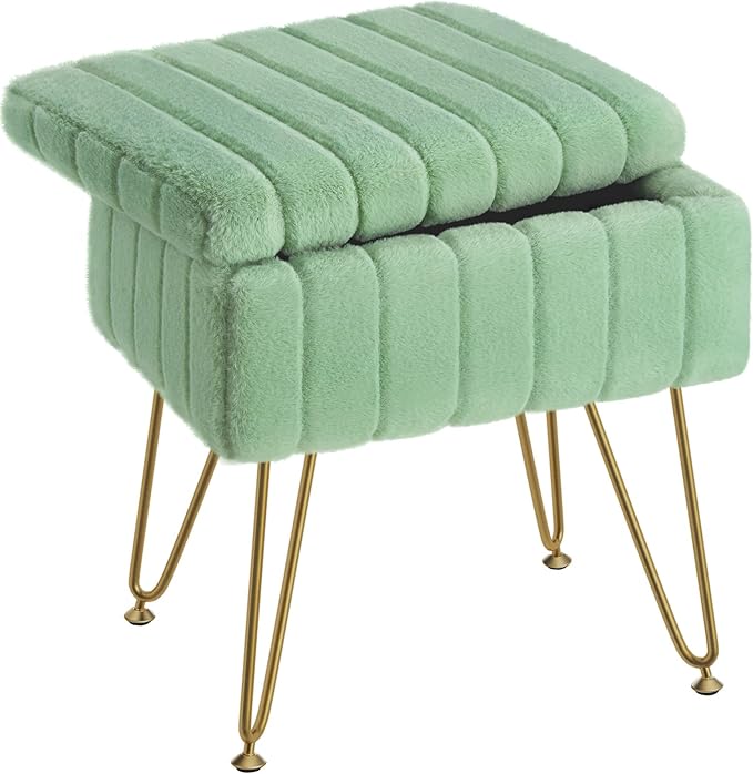 GREENSTELL Furry Vanity Stool with Storage - Versatile Comfort
