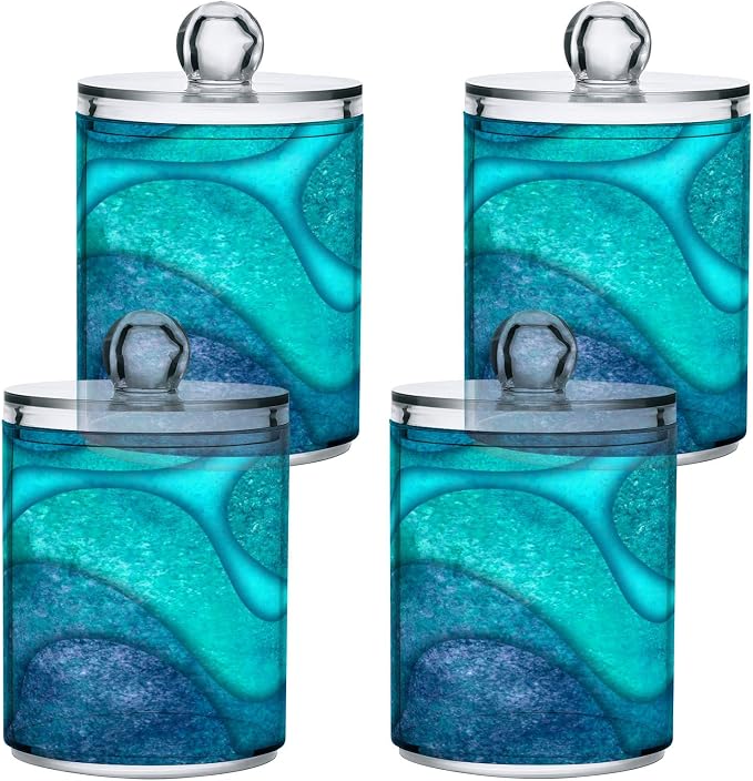 Amazon.com: Teal Turquoise Waves Qtip Dispenser Apothecary Jars Blue ...