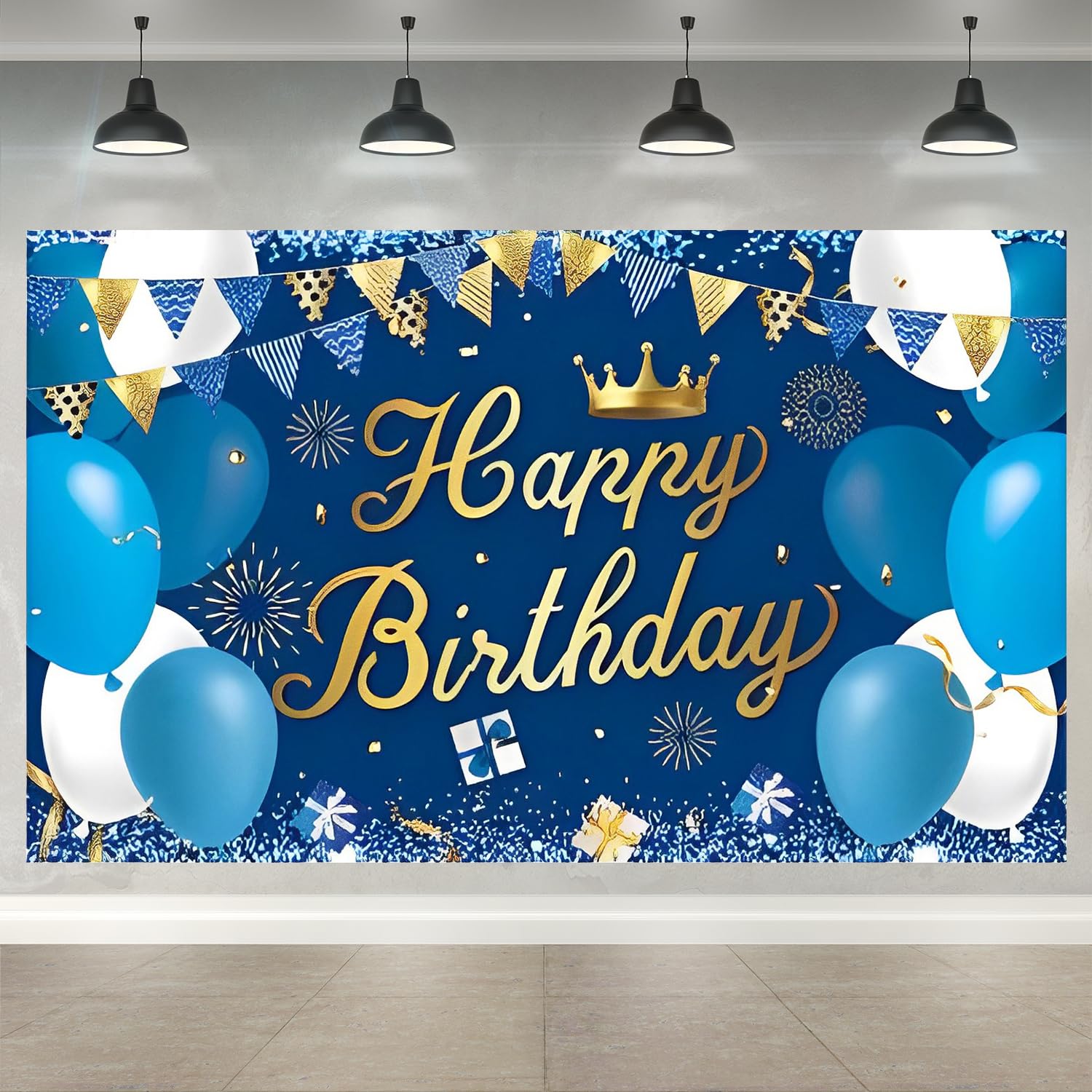Amazon.com : Happy Birthday Decorations Backdrop Man, Navy Blue and ...
