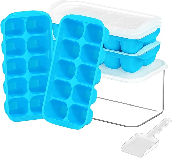 Amazon.com: DOQAUS Ice Cube Tray with Lid and Bin, 4 Pack Easy Pop Out ...