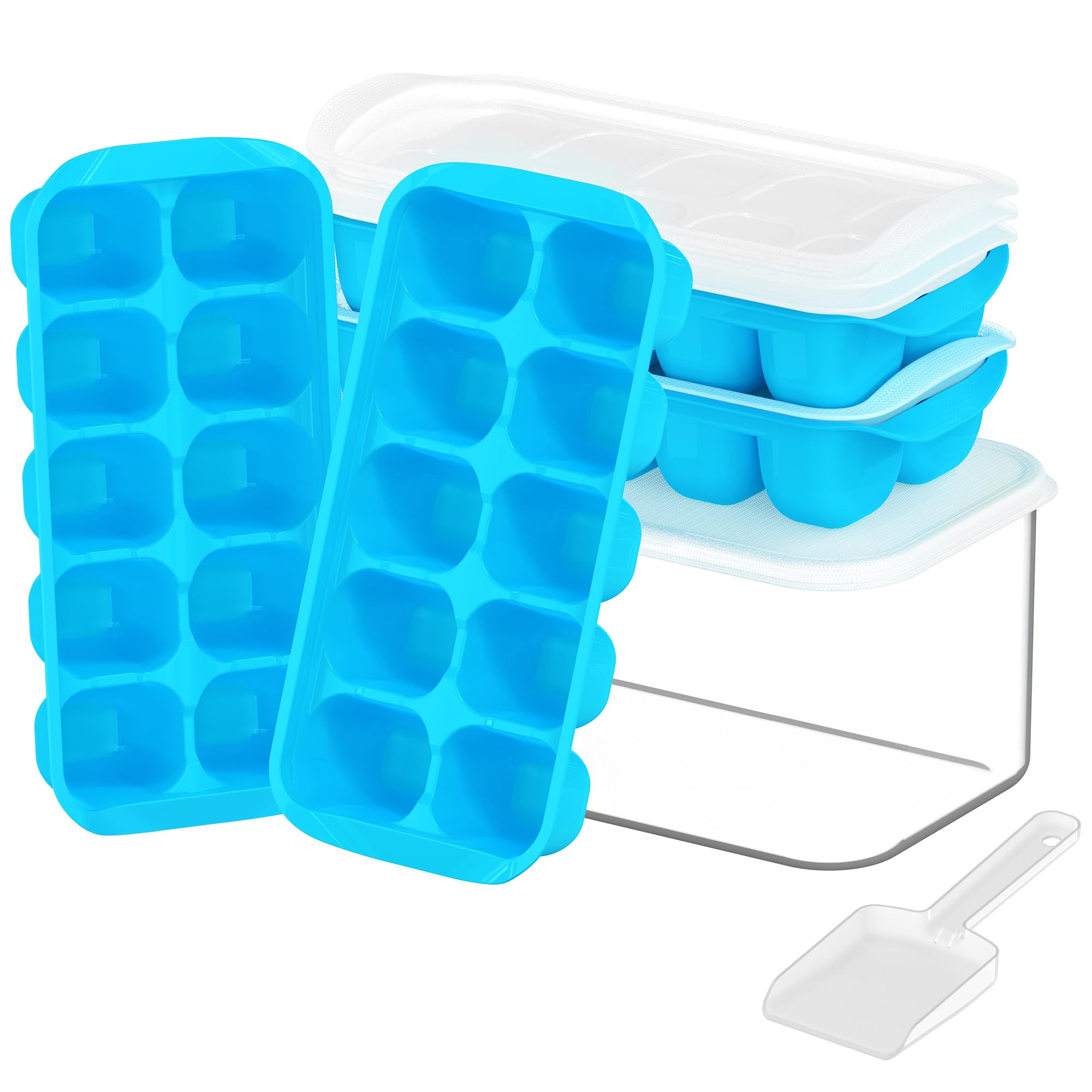 Amazon.com: DOQAUS Ice Cube Tray with Lid and Bin, 4 Pack Ice Trays for ...