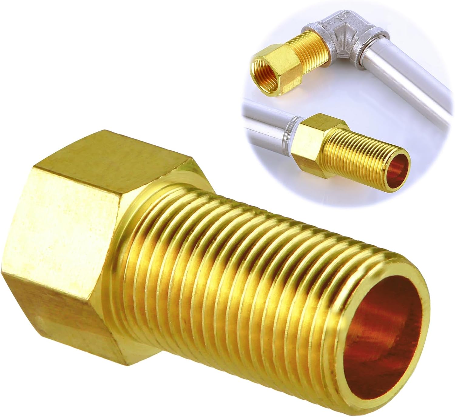 Brass Threaded Pipe Fittings 1/2 PT Male X Female Adapter 50mm Hex Pipe ...