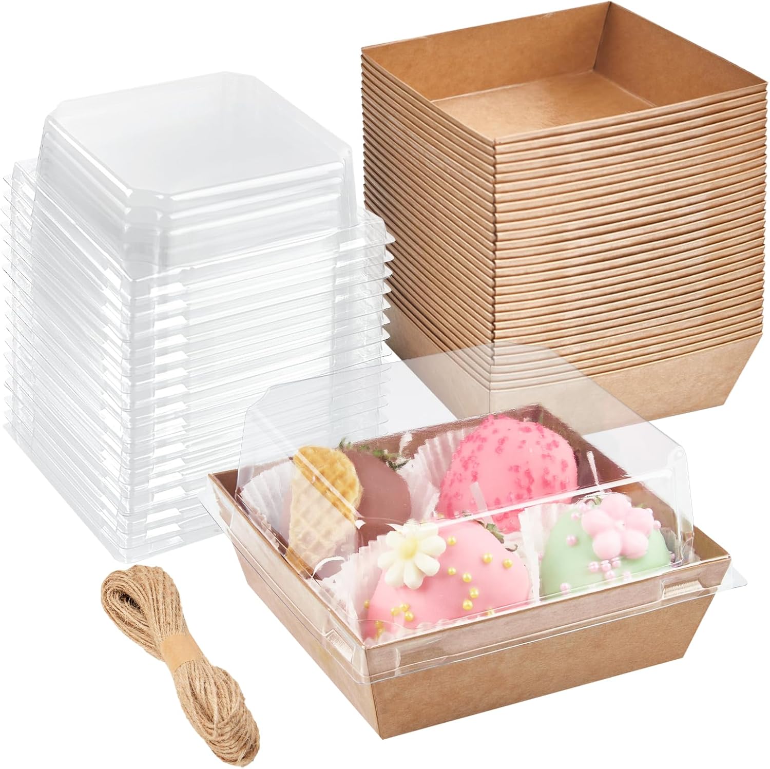 Amazon.com: ZORRITA 50 Pack Small Paper Charcuterie Boxes with Clear ...