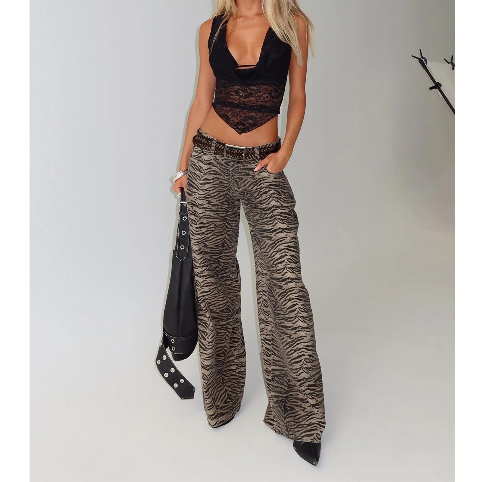 Snapklik.com : Womens Tiger Print Wide Leg Jeans Stretchy High-Waisted ...