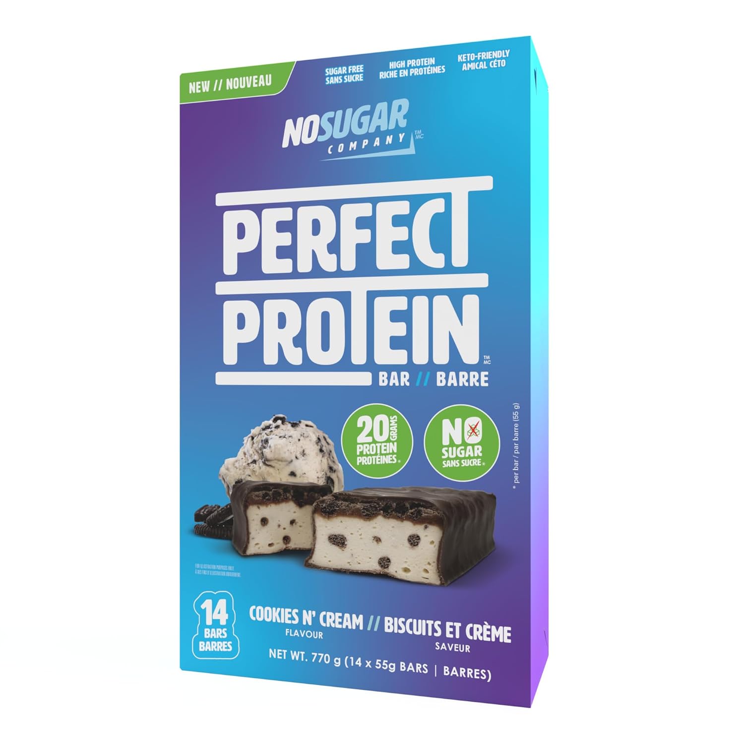 Amazon.com : No Sugar Perfect Protein Bar - Cookies & Cream Flavor ...