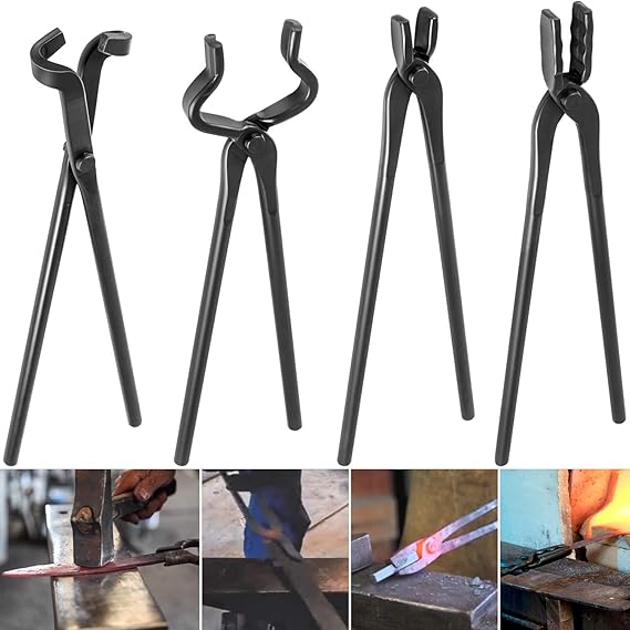 Amazon.com: Knife Making Tongs Set: V-Bit, Wolf Jaw, Flat, Blade Tongs ...