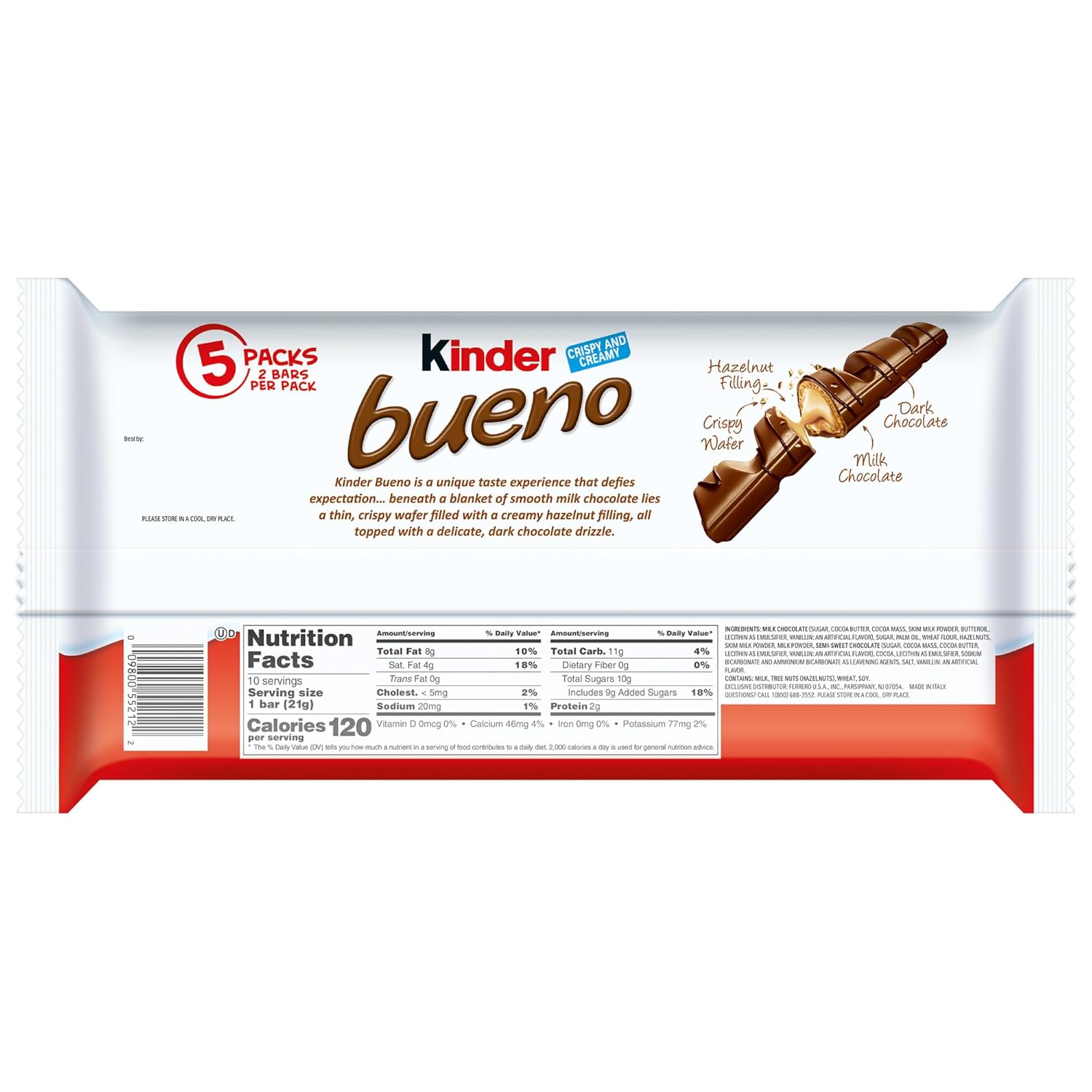 Bulk Pack of 80 Kinder Bueno Crispy Creamy Chocolate Bars, 1.5 oz in ...
