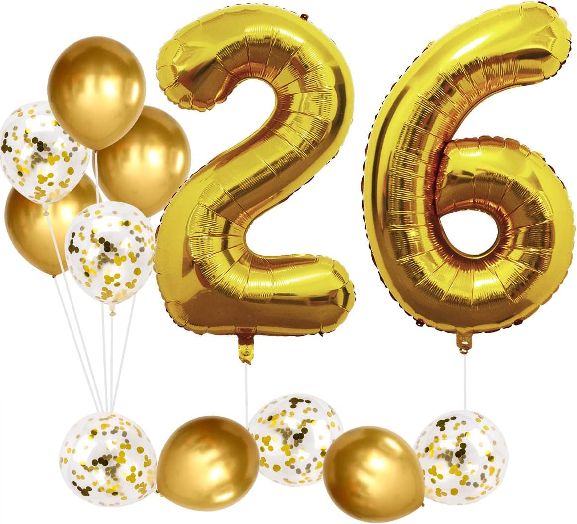 Amazon.com: Gold 26th Birthday Balloons Set, Big 40in Foil Number 26 ...
