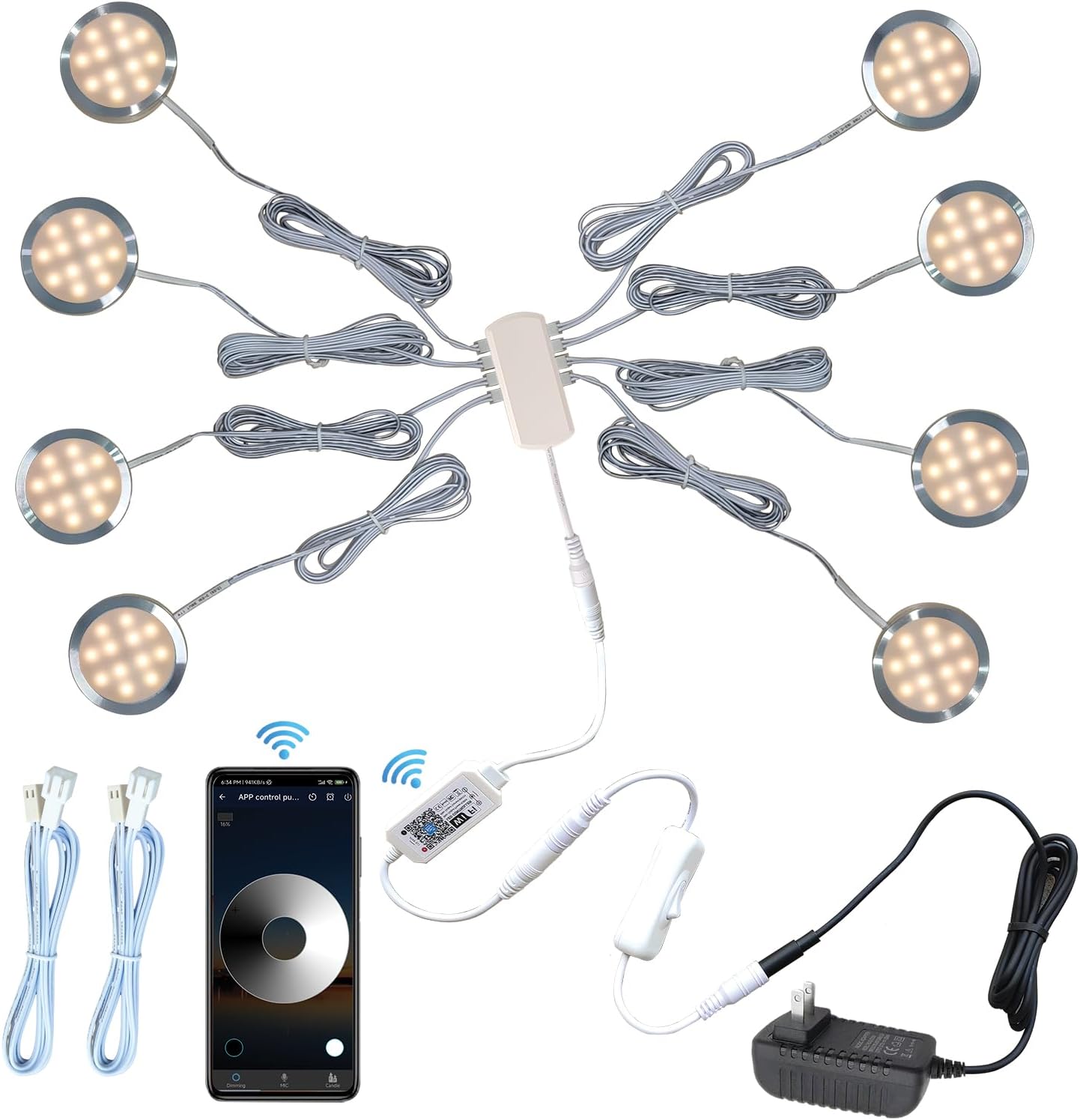 CRISETEK Puck Lights 8 Packs WiFi Control APP Alexa Control Rocker ...