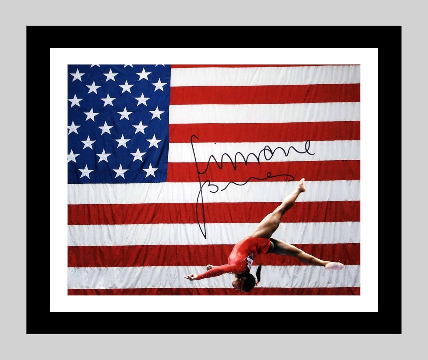 Amazon.com: Framed Simone Biles with US Flag Backdrop Autograph Promo ...