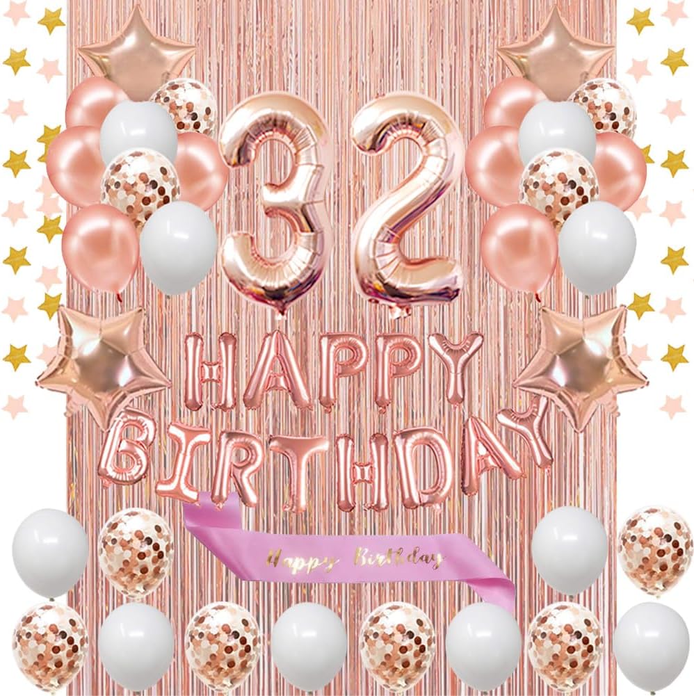 Amazon.com: Fancypartyshop 32nd Birthday Decorations - Rose Gold Happy ...