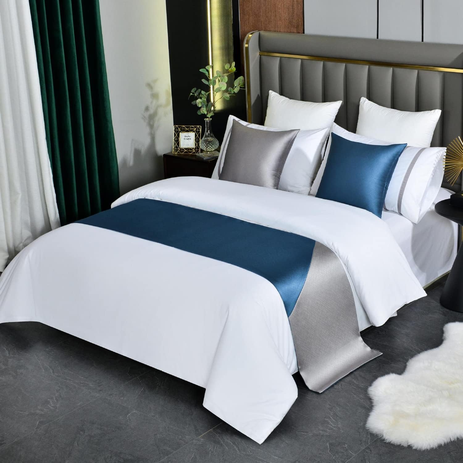 Amazon.com: twelves Prague Contrast King Bed Runner, Blue Patchwork ...