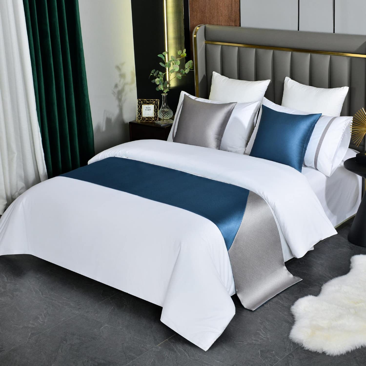 Amazon.com: twelves Prague Contrast King Bed Runner, Blue Patchwork ...