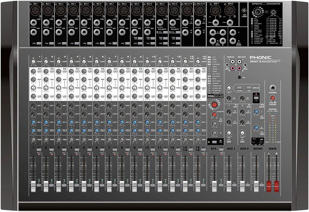 Amazon.com: Phonic Impact 12.4X 16-Channel 2-Bus Mixer with DFX ...