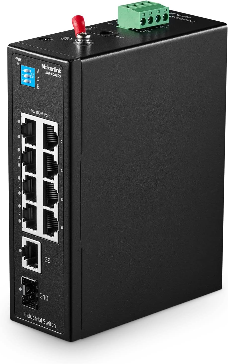 MokerLink 10 Port Industrial Din Rail Switch, 8 Ports 100Mbps, 1 ...