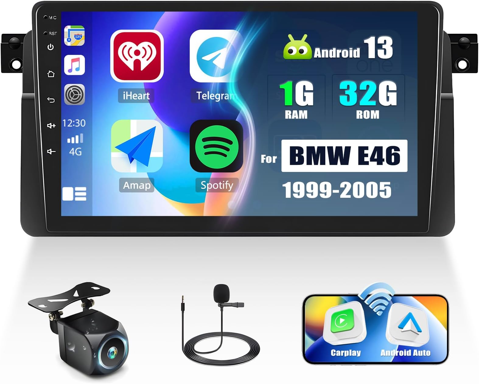 CAMECHO Android 13 Carplay Autoradio für BMW 3er E46 1999-2005 mit ...