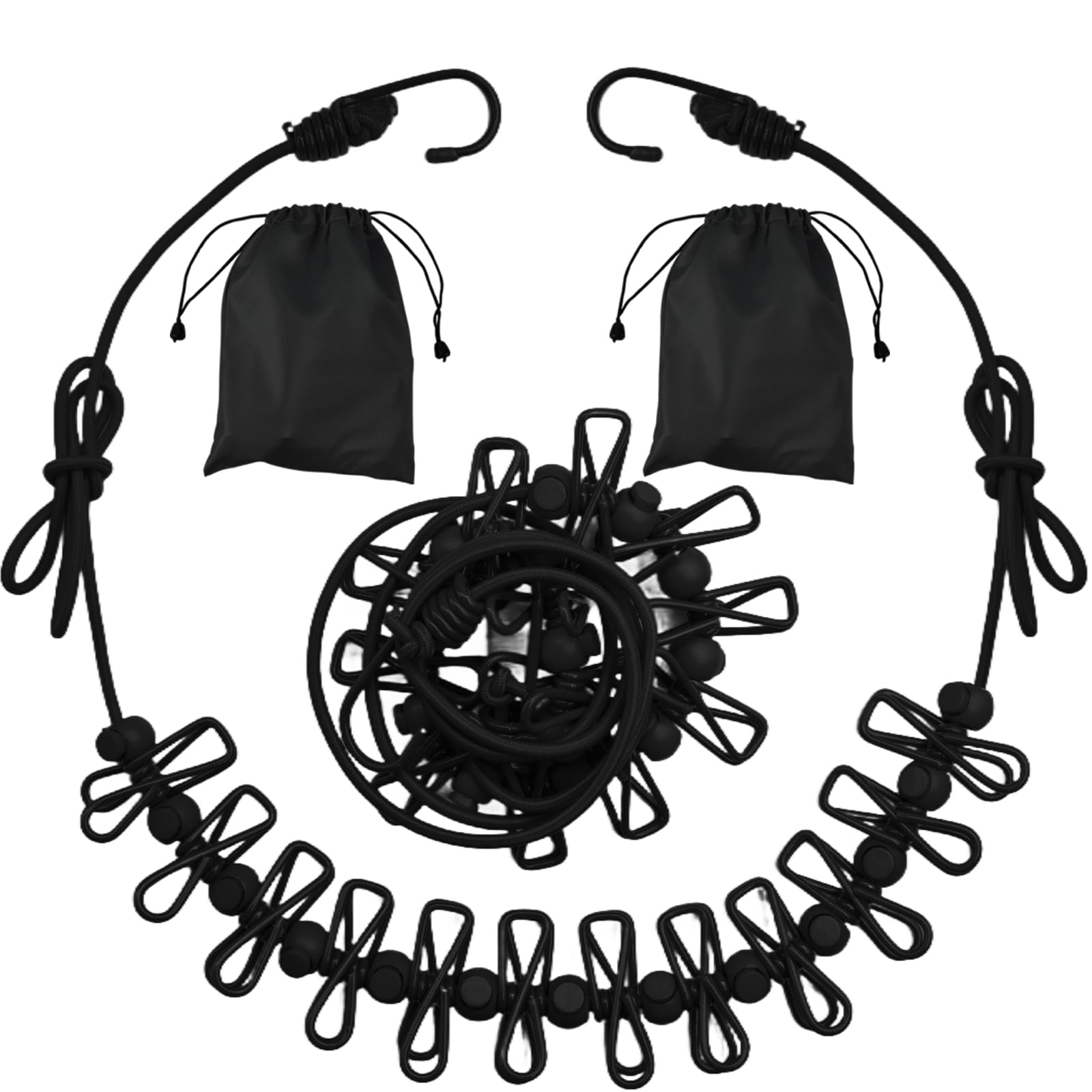 Amazon.com: 2 Pack Camping Clothesline Portable 12 Clothespins, Black ...