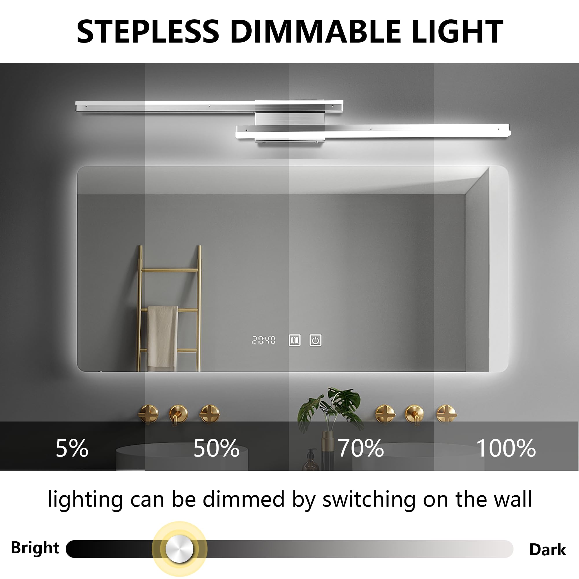 Snapklik.com : 36in Brushed Nickel Vanity Light, Modern LED Bathroom ...