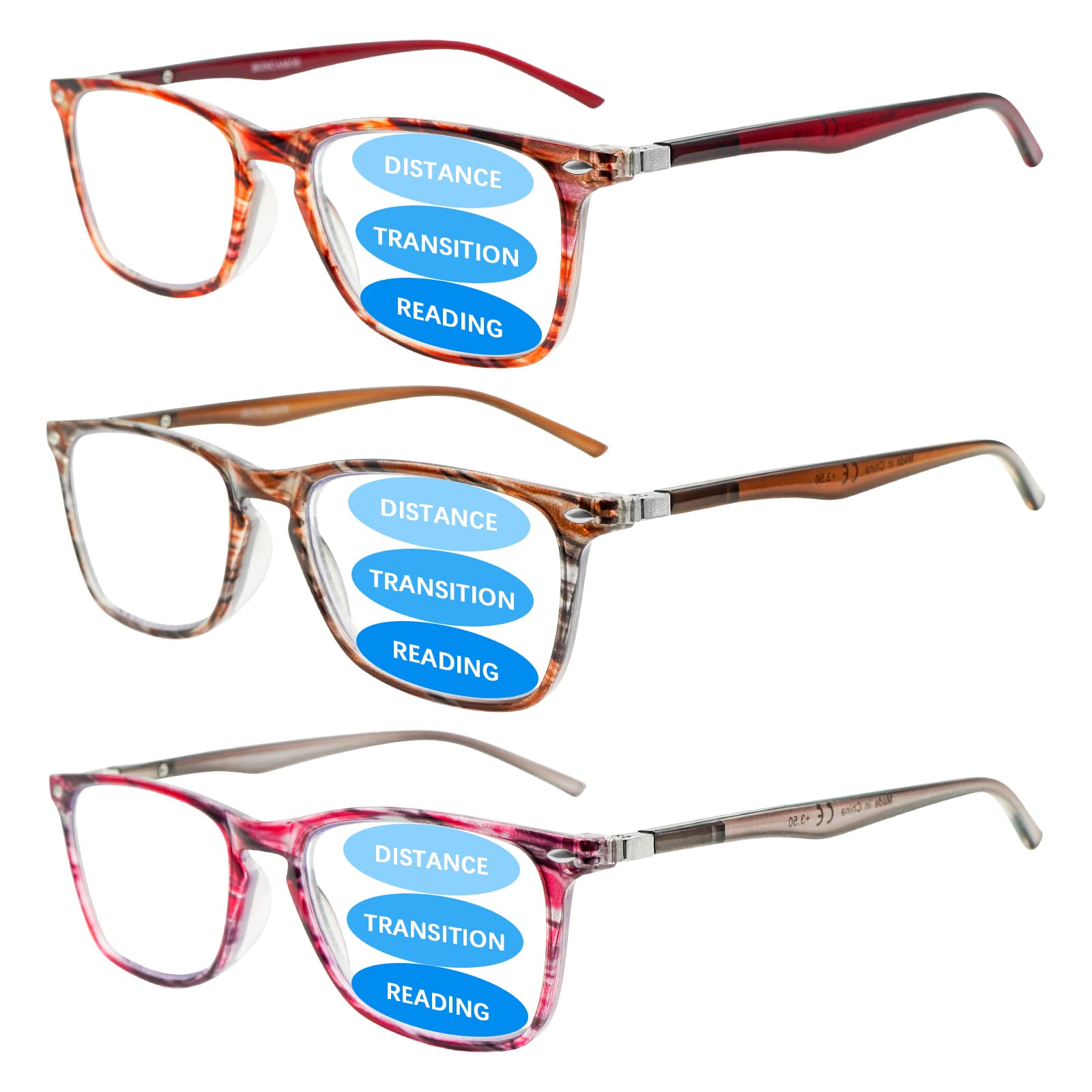 Amazon.com: Sumkyle 3 Pack Progressive Multifocus Reading Glasses for ...