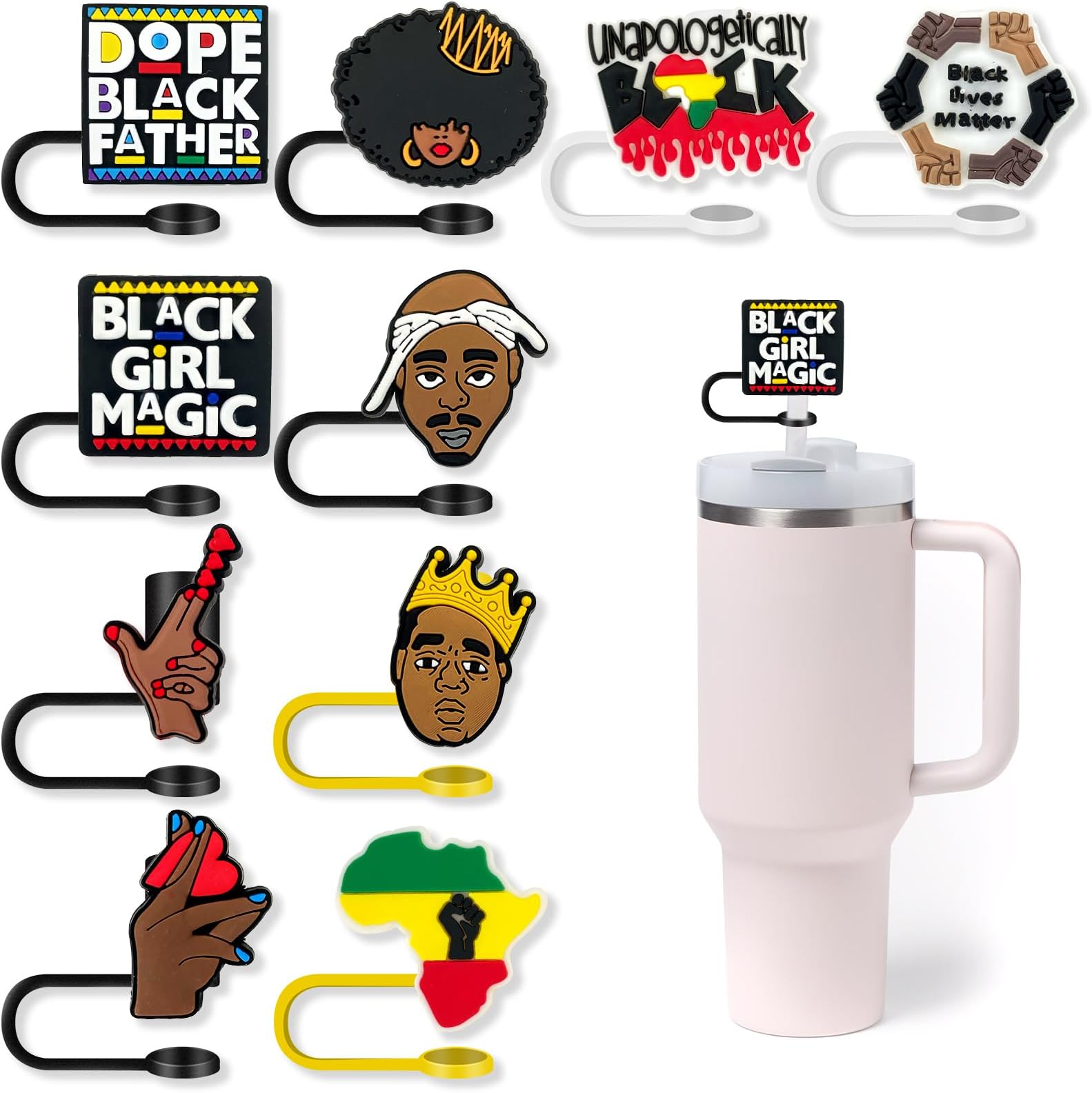 Amazon.com: Uketniy 10Pcs BLM Straw Cover Cup for Tumbler Cup,10mm ...