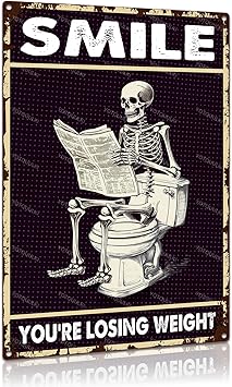 Amazon.com: Funny Toilet Decor Skeleton Skull Reading Newspapers ...