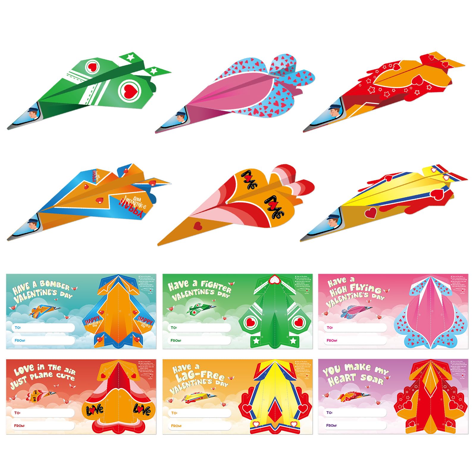 PETCEE Valentines Day Cards for Kids,30PCS Flying Paper Airplanes ...