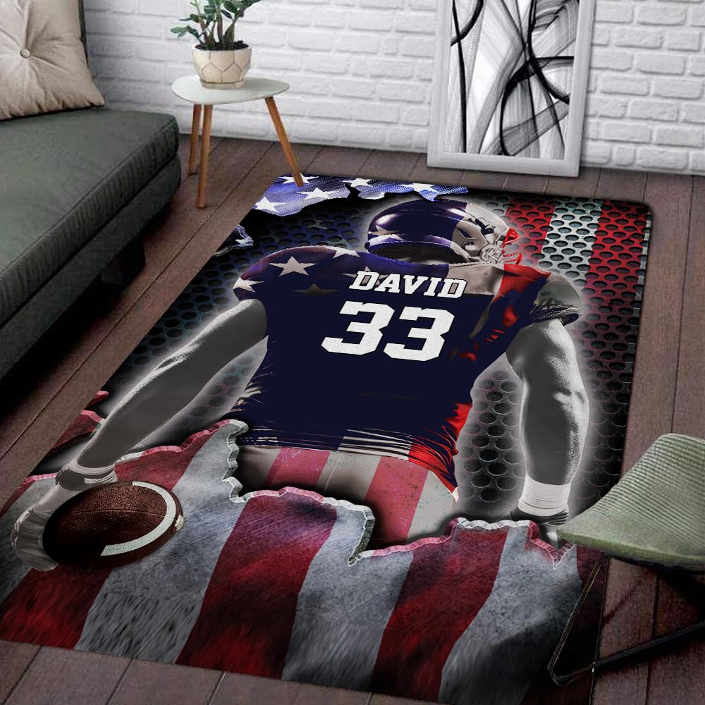 Amazon.com: Personalized Football Player Flag Rug, Football Rug ...