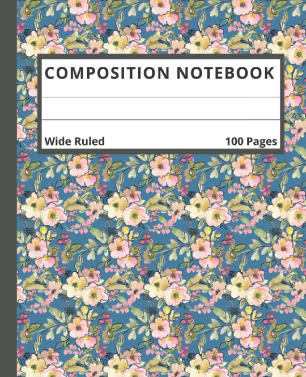 Composition Notebook Wide Ruled: Blue Vintage Floral Pattern. Cute ...