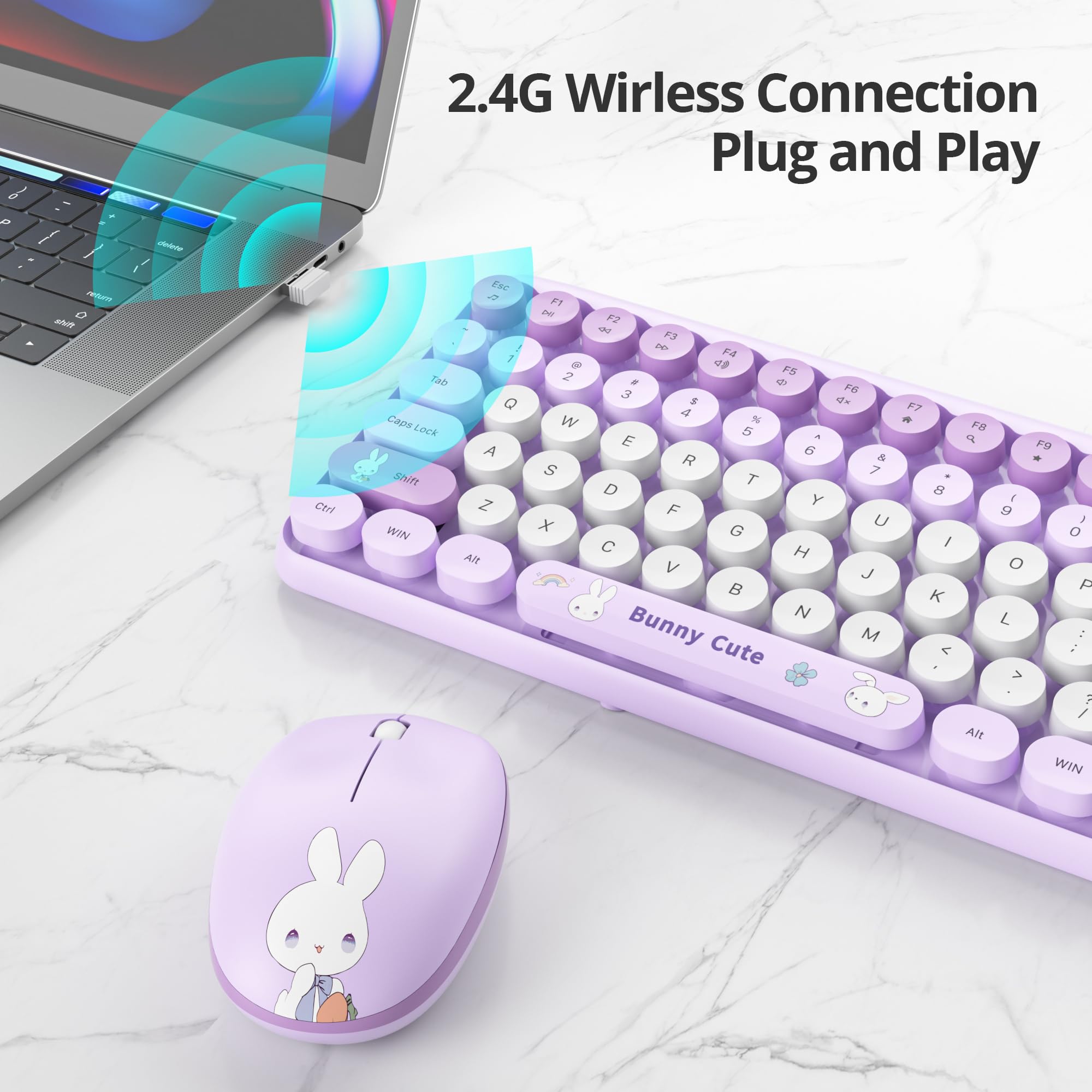 Snapklik.com : Mosptnspg Girly Keyboard And Mouse Wireless, 24GHz Full ...