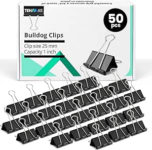 Tehmas 50 pcs (25mm) Bulldog Clips - Durable Heavy-Duty Metal Binder ...