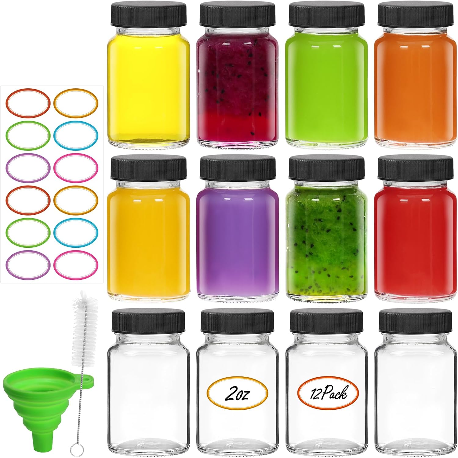 Amazon.com: EkkoVla 12 Pack 2 OZ Glass Shot Bottles with Lids for ...