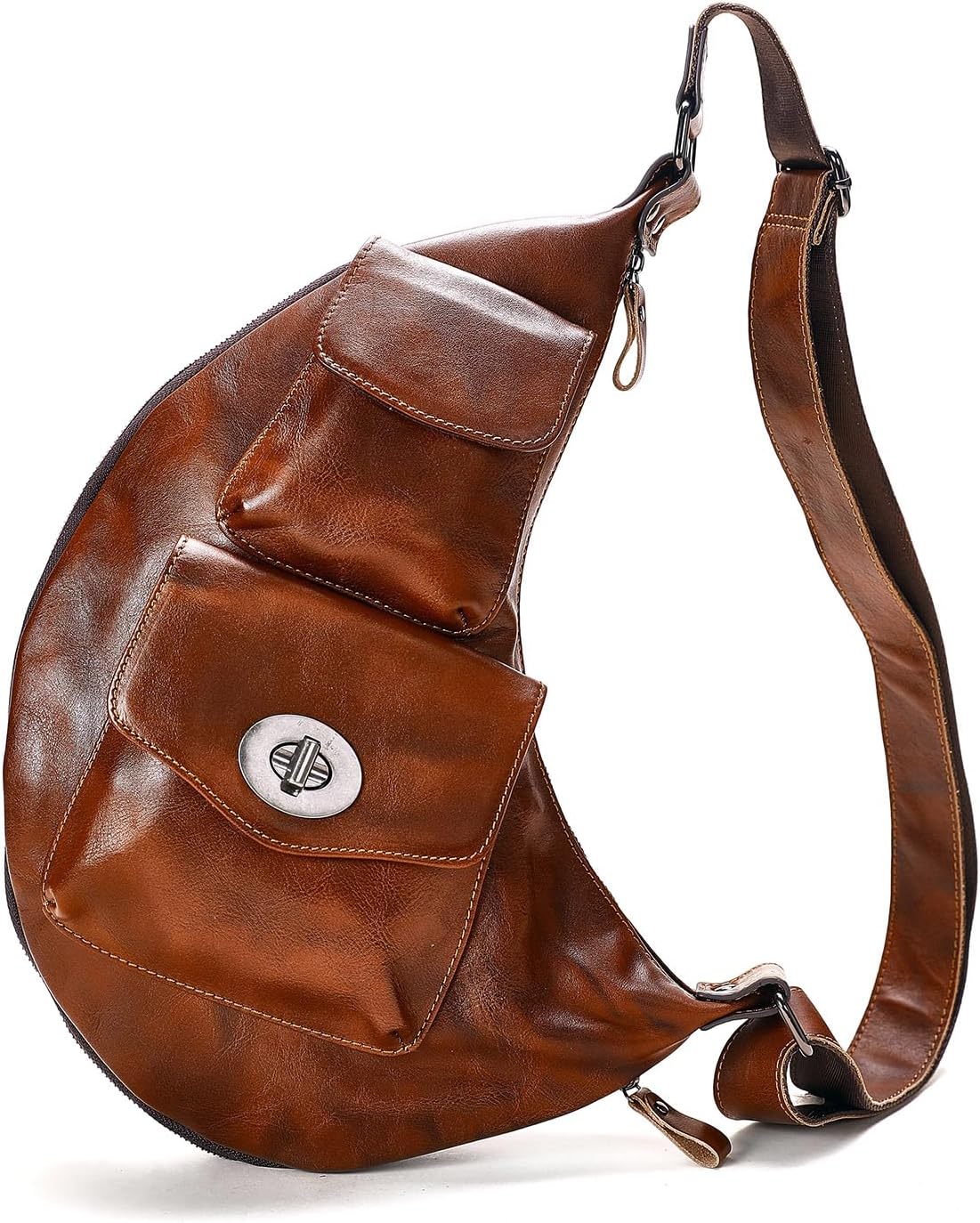 Amazon.com: Double Bus Genuine Leather Large Sling Bag for Men Women ...