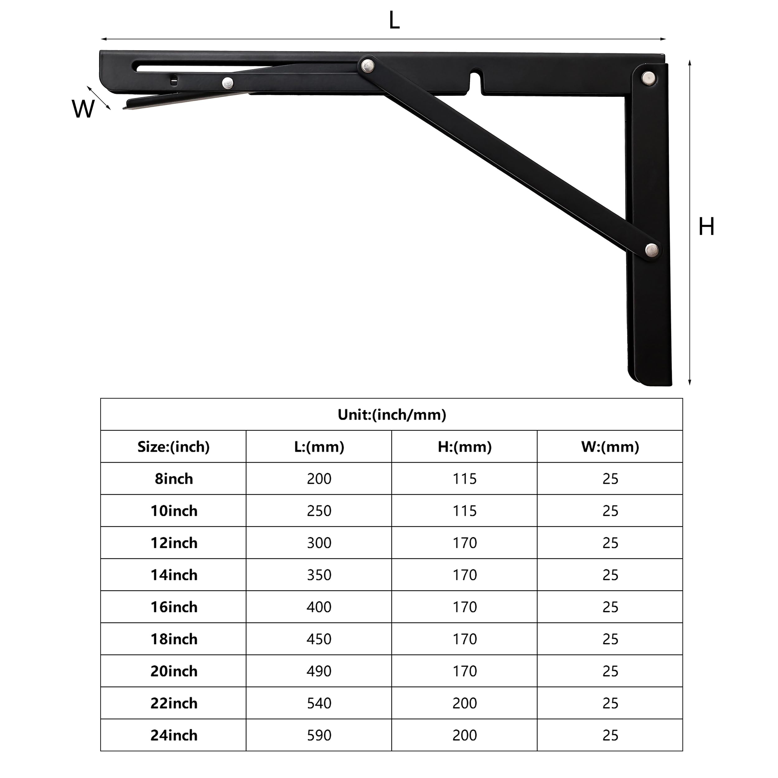 Snapklik.com : 16 Inch Heavy Duty Black Folding Shelf Brackets, 330 LB ...