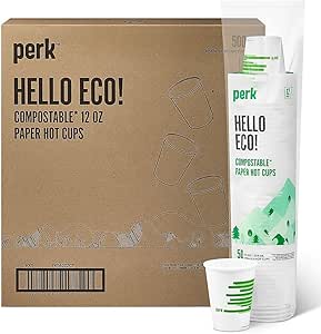 Perk Staples Disposable Coffee Cup, Eco Compostable Hot Beverage Paper ...